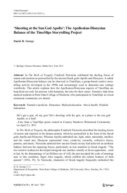 (PDF) ‘Shooting at the Sun God Apollo’: The Apollonian-Dionysian ...