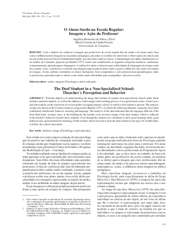 (PDF) The deaf student in a non-specialized school: theacher's ...