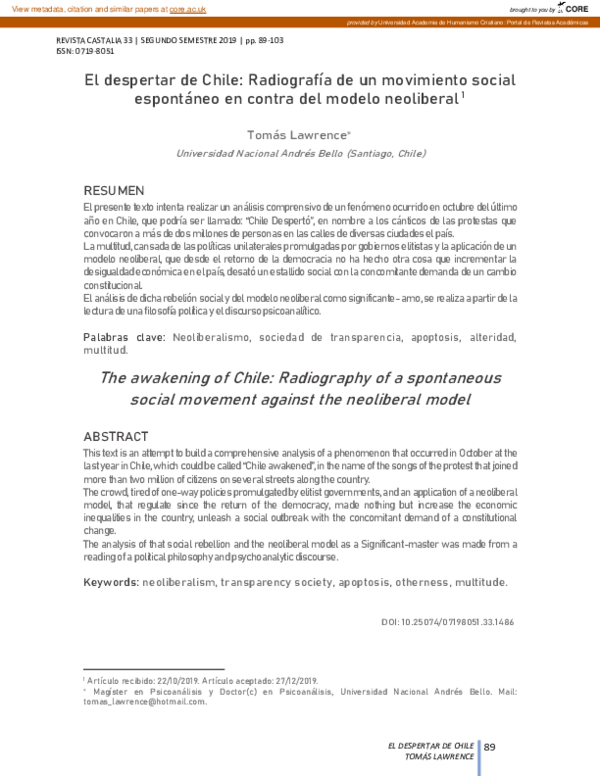 (PDF) El despertar de Chile: Radiografía de un movimiento social ...