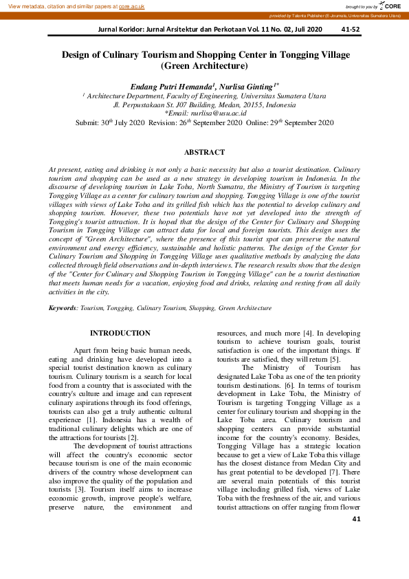 (PDF) Design of Culinary Tourism and Shopping Center in Tongging ...