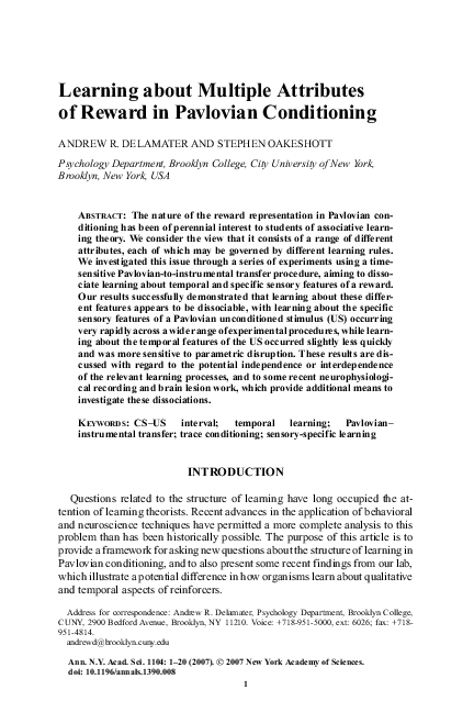 (PDF) Learning about Multiple Attributes of Reward in Pavlovian ...