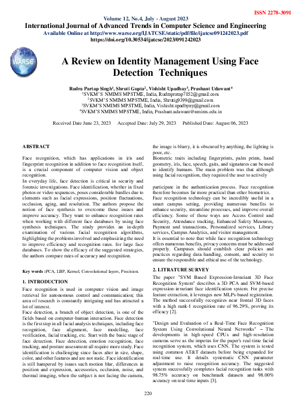 (PDF) A Review on Identity Management Using Face Detection Techniques
