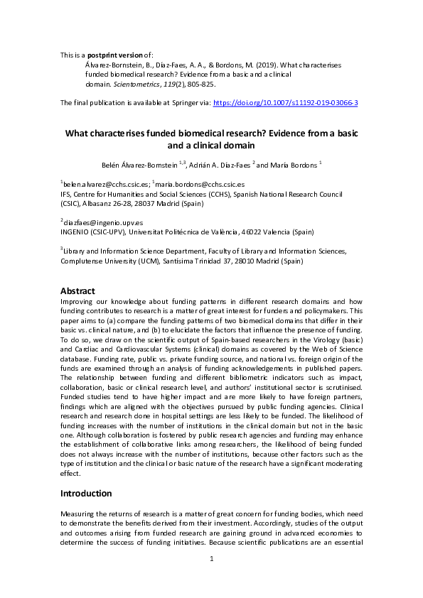 (PDF) What characterises funded biomedical research? Evidence from a ...