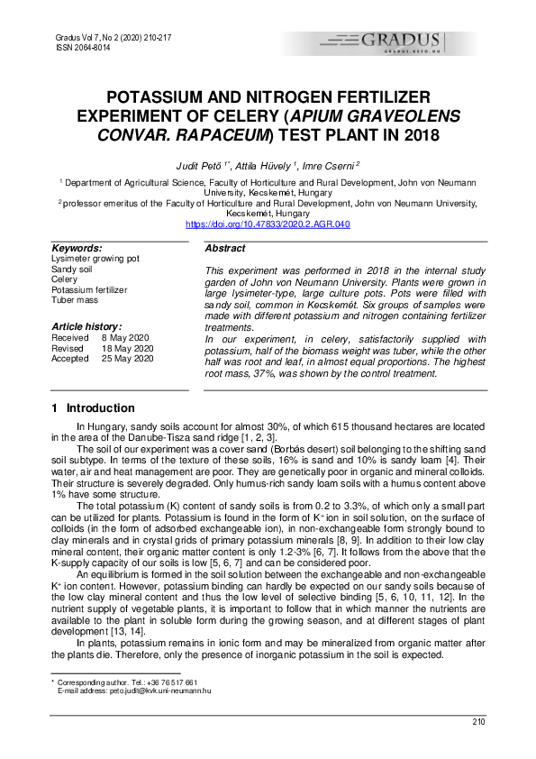 (PDF) Potassium and nitrogen fertilizer experiment of celery (Apium ...