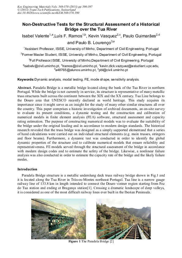 (PDF) Non-Destructive Tests for the Structural Assessment of a ...