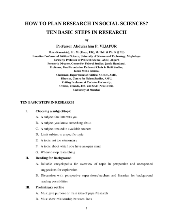 (PDF) HOW TO PLAN RESEARCH IN SOCIAL SCIENCES? TEN BASIC STEPS IN RESEARCH