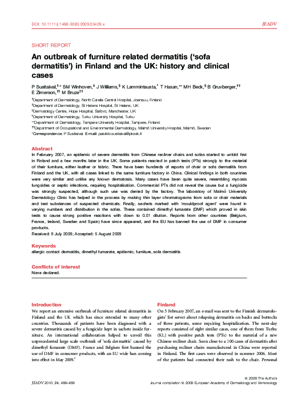 (PDF) An outbreak of furniture related dermatitis (‘sofa dermatitis ...