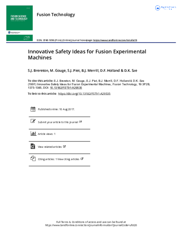 (PDF) Innovative Safety Ideas for Fusion Experimental Machines