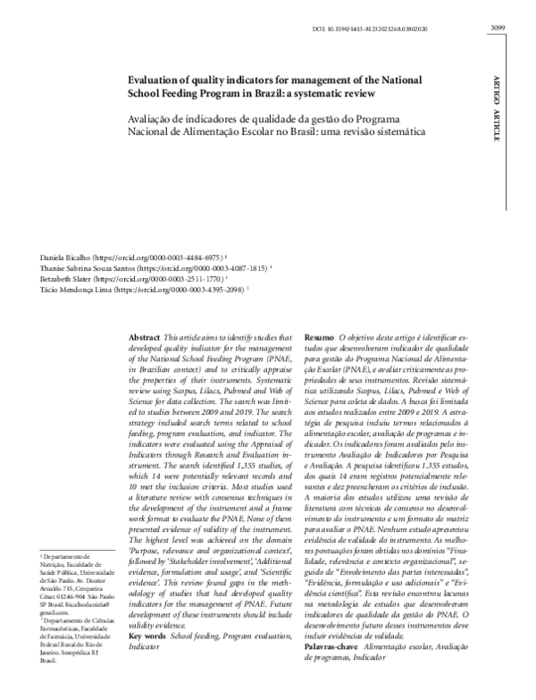(PDF) Evaluation of quality indicators for management of the National School Feeding Program in ...