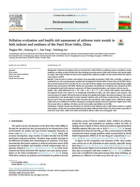 (PDF) Pollution evaluation and health risk assessment of airborne toxic metals in both indoors ...