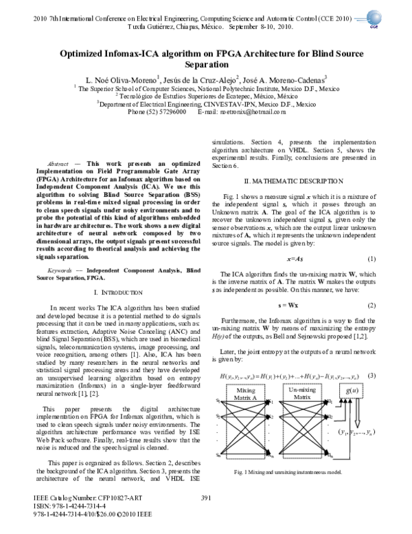 (PDF) Optimized Infomax-ICA algorithm on FPGA Architecture for Blind Source Separation