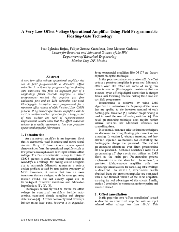 Pdf A Very Low Offset Voltage Operational Amplifier Using Field Programmable Floating Gate