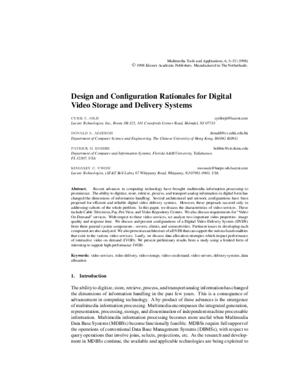 (PDF) Design and configuration rationales for digital video storage and delivery systems
