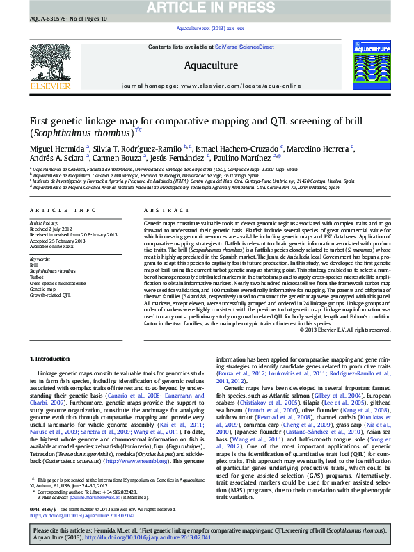 (PDF) First genetic linkage map for comparative mapping and QTL ...