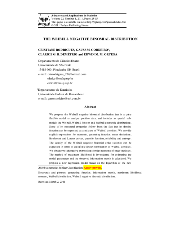 (PDF) The Weibull Negative Binomial Distribution