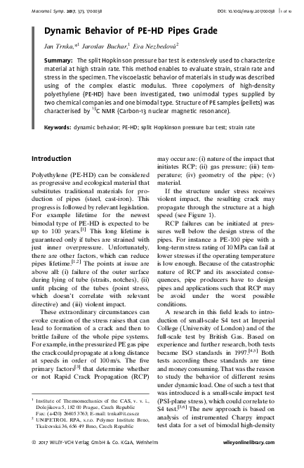 (PDF) Dynamic Behavior of PE-HD Pipes Grade