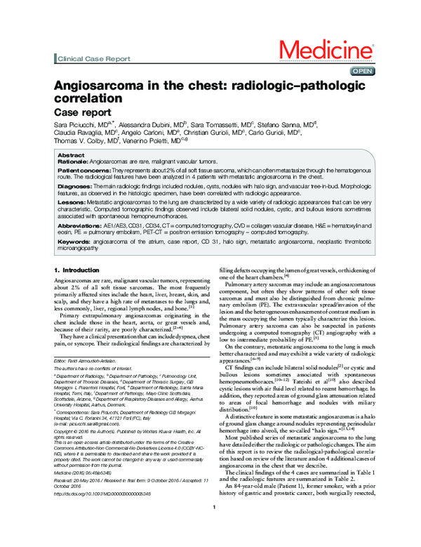 (PDF) Angiosarcoma in the chest
