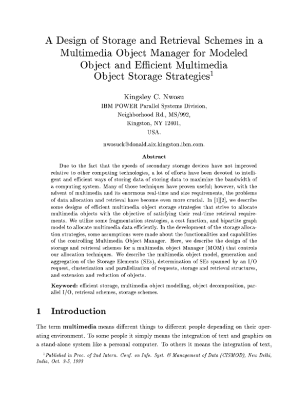 (PDF) A Design of Storage and Retrieval Schemes in a Multimedia Object Manager for Modeled ...
