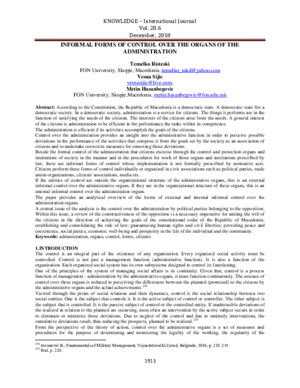 (PDF) Informal Fоrмs of Control Over the Organs of the Administration