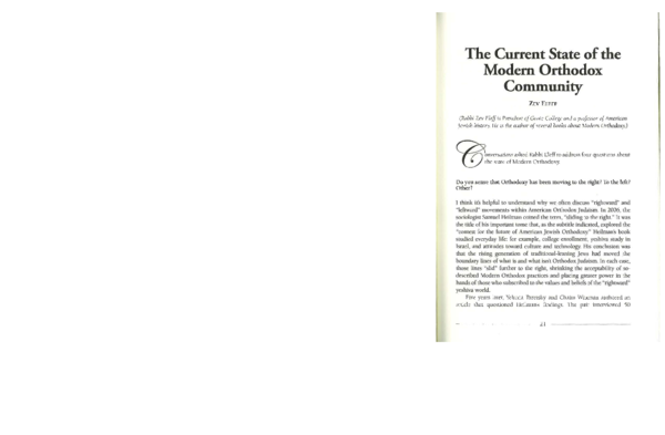 (PDF) Zev Eleff, "The Current State of the Modern Orthodox Community ...