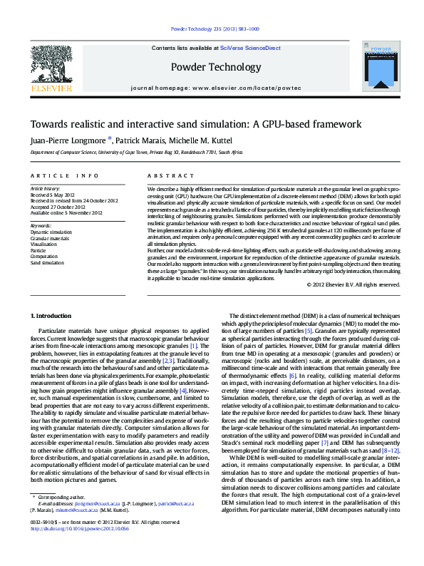 Pdf Towards Realistic And Interactive Sand Simulation A Gpu Based Framework Patrick Marais