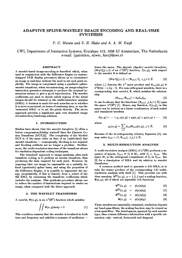 (PDF) Adaptive spline-wavelet image encoding and real-time synthesis | Patrick Marais - Academia.edu