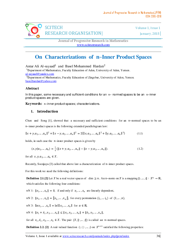 Pdf On Characterizations Of Inner Product Spaces