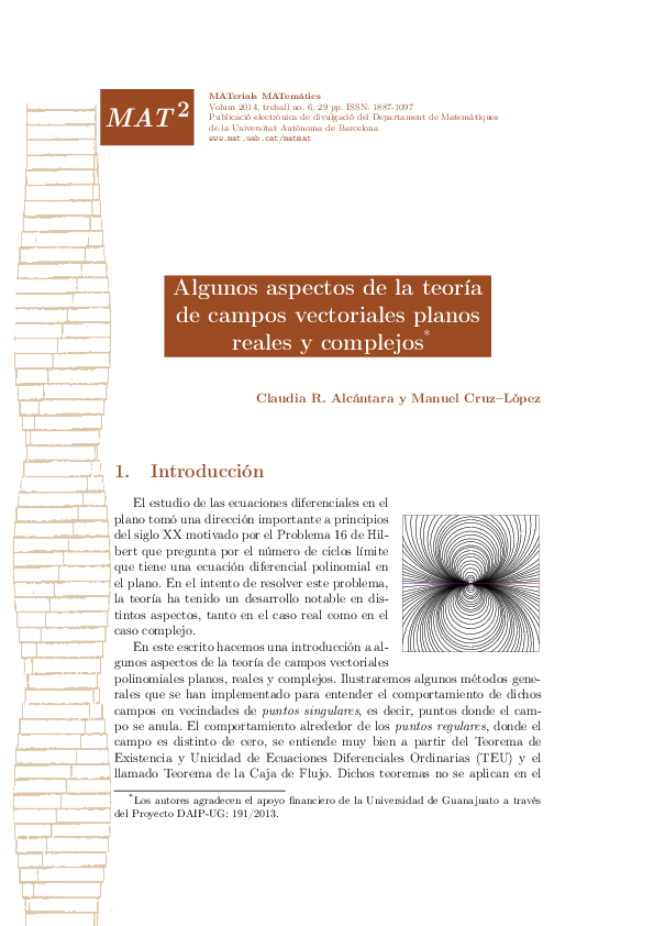 (PDF) Algunos aspectos de la teoría de campos vectoriales planos reales y complejos