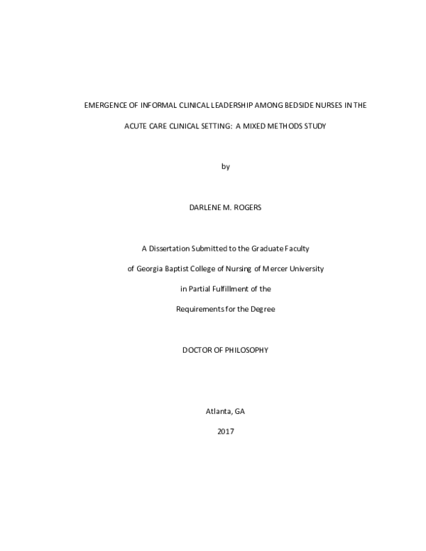 (PDF) Emergence of Informal Clinical Leadership Among Bedside Nurses in ...