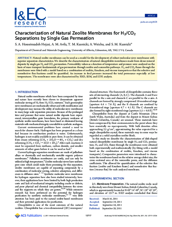 (PDF) Natural Zeolite Membranes for H2/CO2 Separation