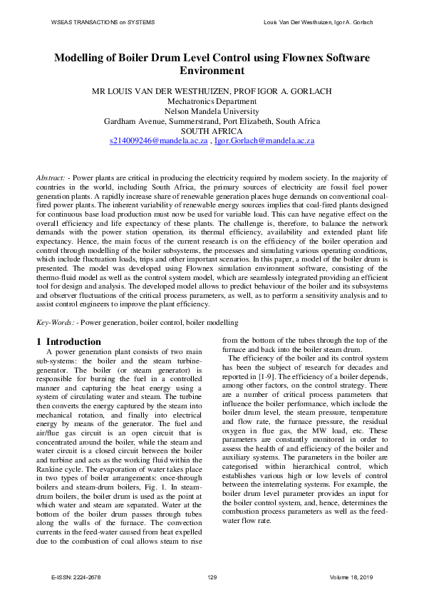 (PDF) Modelling of Boiler Drum Level Control using Flownex Software Environment