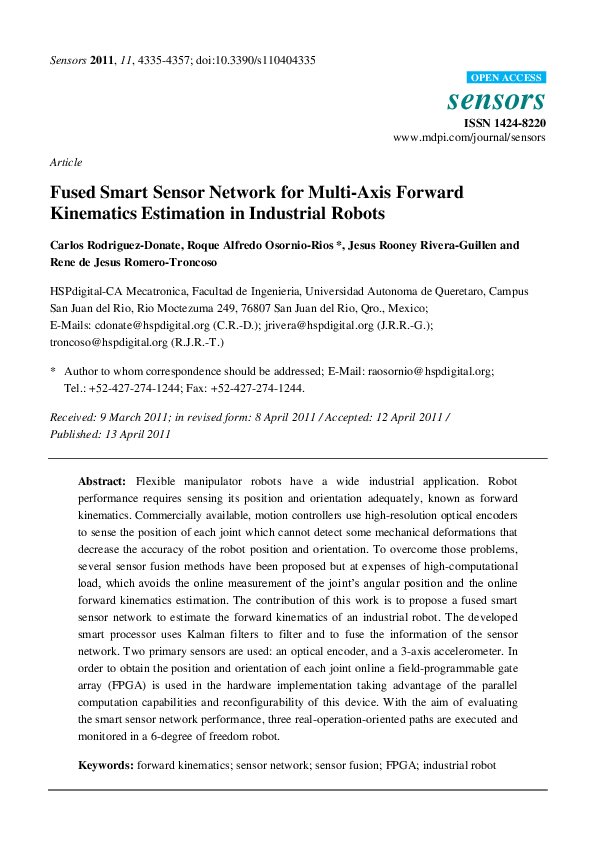(PDF) Fused Smart Sensor Network for Multi-Axis Forward Kinematics Estimation in Industrial Robots