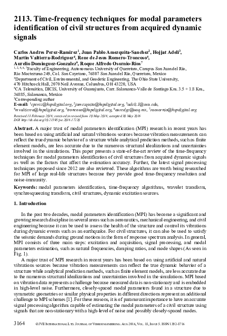 (PDF) Time-frequency techniques for modal parameters identification of civil structures from ...