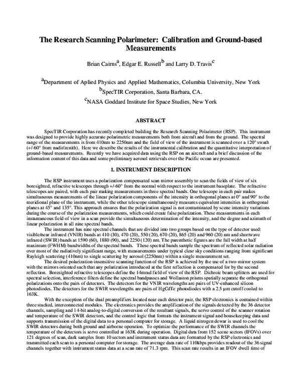 Pdf Research Scanning Polarimeter Calibration And Ground Based