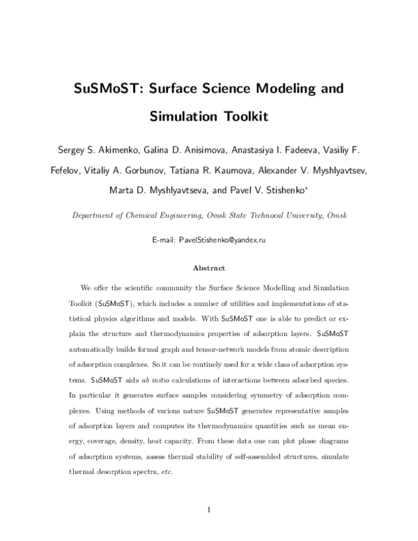 (PDF) SuSMoST: Surface Science Modeling and Simulation Toolkit