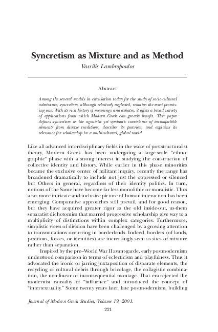(PDF) Syncretism as Mixture and as Method