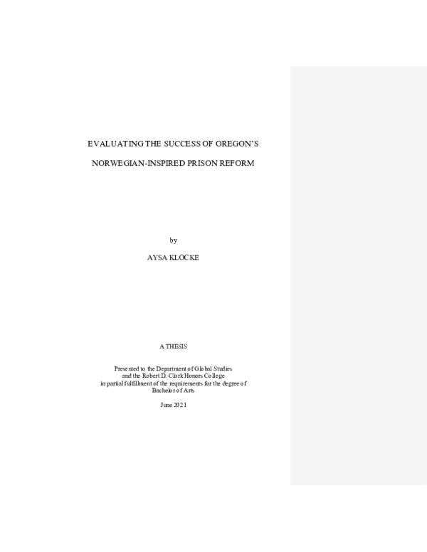 (PDF) Evaluating the Success of Oregon's Norwegian-Inspired Prison ...
