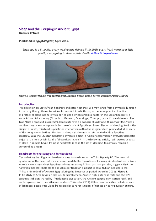 (PDF) Sleep and the Sleeping in Ancient Egypt