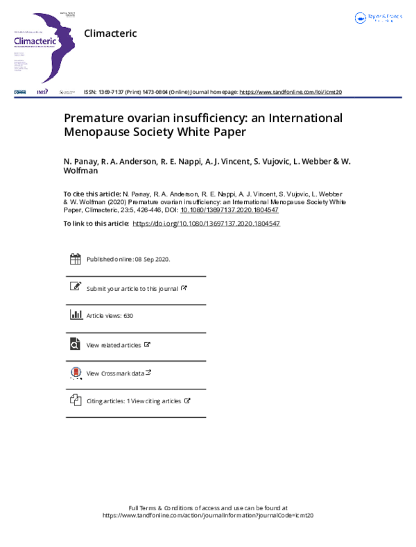 (PDF) Premature ovarian insufficiency: an International Menopause ...