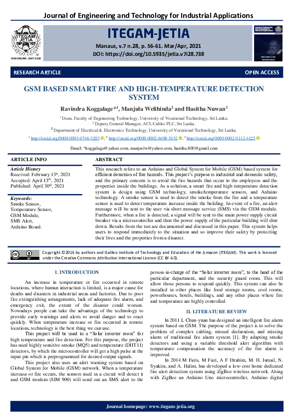 (PDF) GSM based smart fire and high-temperature detection system | Manjula Welihinda - Academia.edu