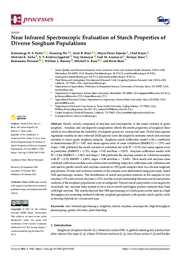 (PDF) Near Infrared Spectroscopic Evaluation of Starch Properties of Diverse Sorghum Populations