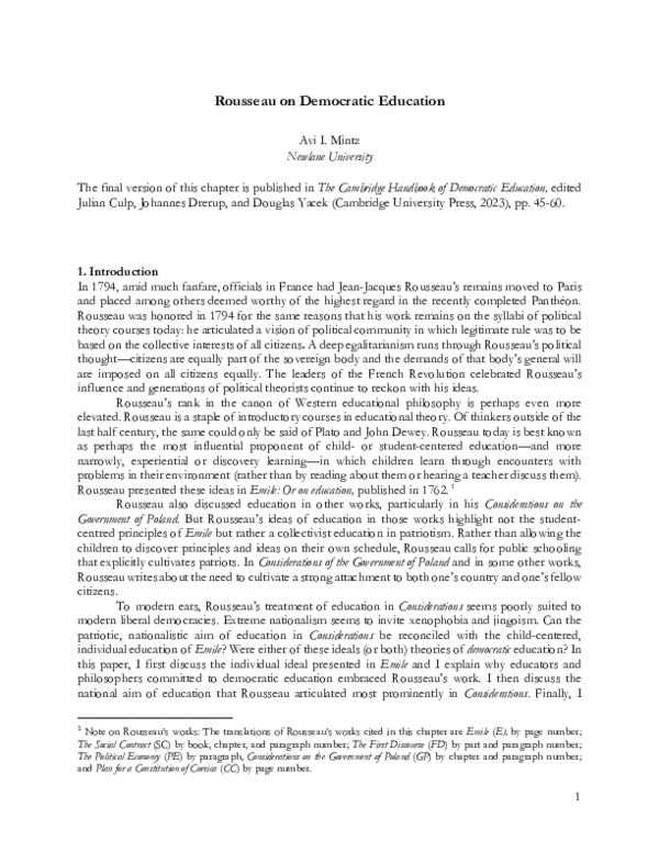 (PDF) Rousseau on Democratic Education