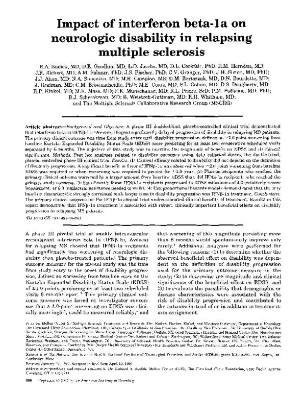 (PDF) Impact of interferon beta-1a on neurologic disability in ...