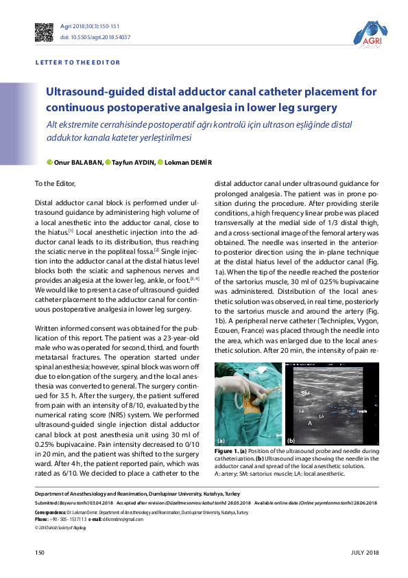 (PDF) Ultrasound-guided distal adductor canal catheter placement for continuous postoperative ...