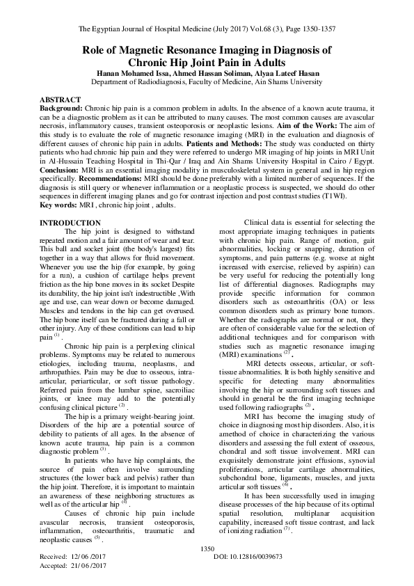 (PDF) Role of Magnetic Resonance Imaging in Diagnosis of Chronic Hip ...