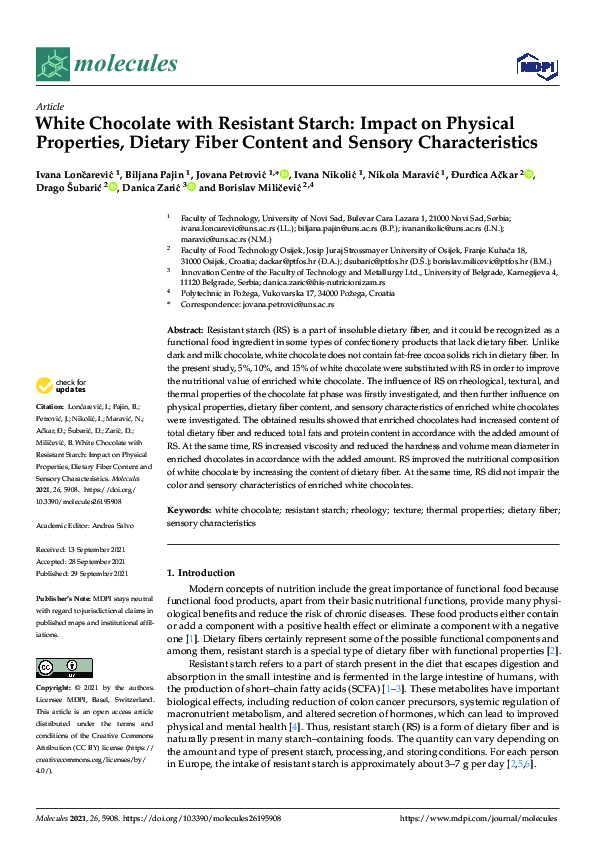 (PDF) White Chocolate with Resistant Starch: Impact on Physical ...