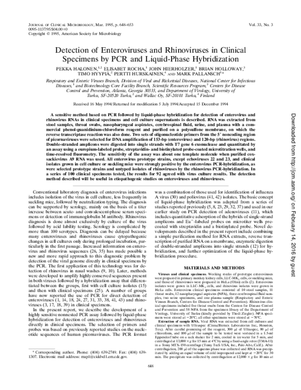 (PDF) Detection of enteroviruses and rhinoviruses in clinical specimens ...
