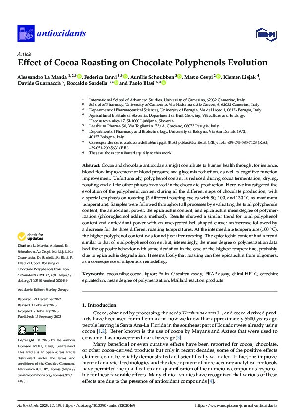 (PDF) Effect of Cocoa Roasting on Chocolate Polyphenols Evolution