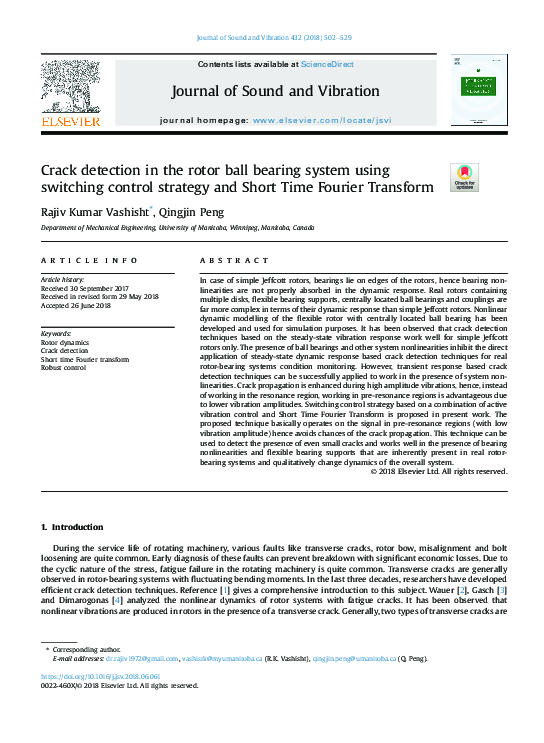 (PDF) Crack detection in the rotor ball bearing system using switching control strategy and ...