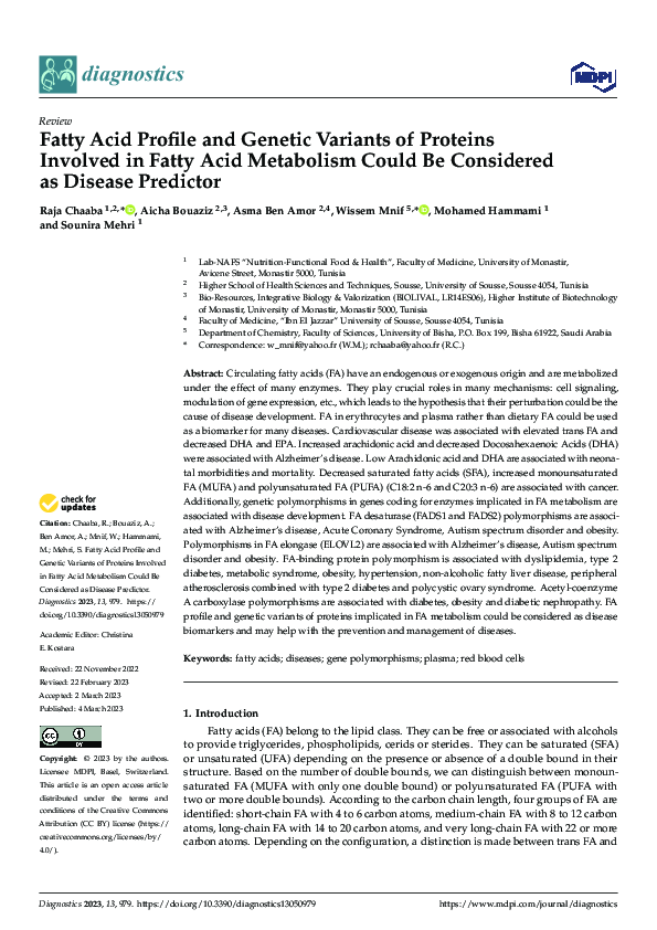 (PDF) Fatty Acid Profile and Genetic Variants of Proteins Involved in ...